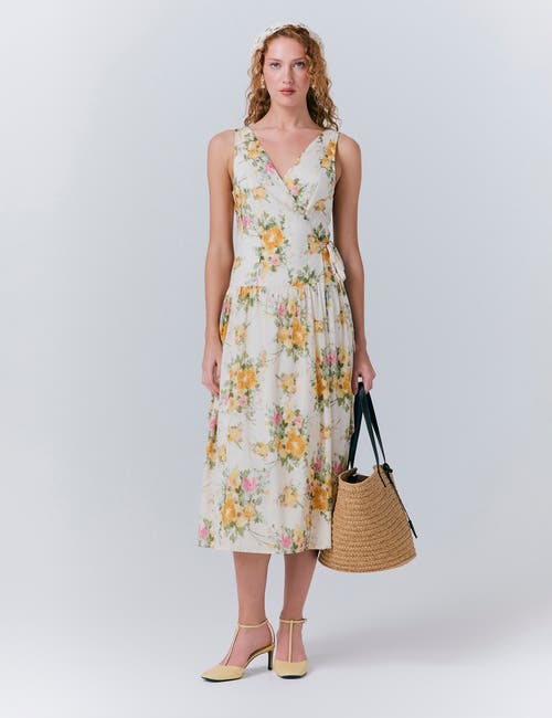 GHOST LONDON Julia Cotton Floral Midi Wrap Dress